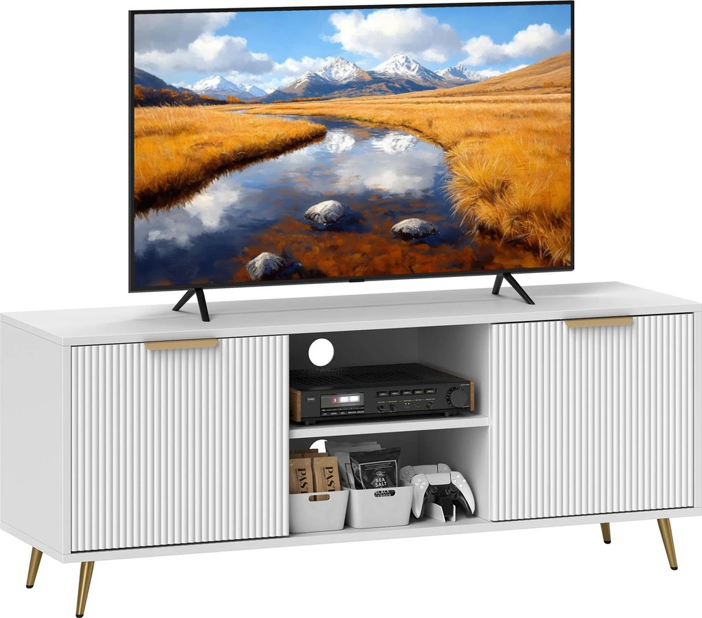 HOMCOM Moderní TV Skříňka TV Stánek s 2 Otevřenými Úložnými Prostory a 2 Dveřmi pro TV do 55 palců 120x35x48 cm Bílá | Aosom