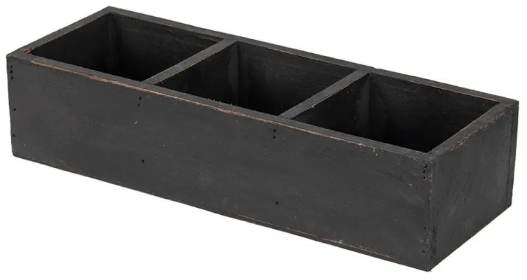 Černý antik dřevěný dekorativní box se 3mi přihrádkami Silen - 33*12*7 cm