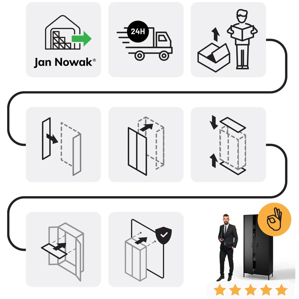 Černá šatní skříň FLAVIO Modern 800 x 1850 x 450 mm