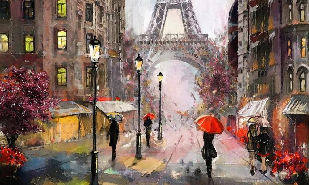 Vícedílný obraz Pohled Na Ulici Paříže Jako Malované Nedostatek Nedostatek Plátno Canvas 200x120
