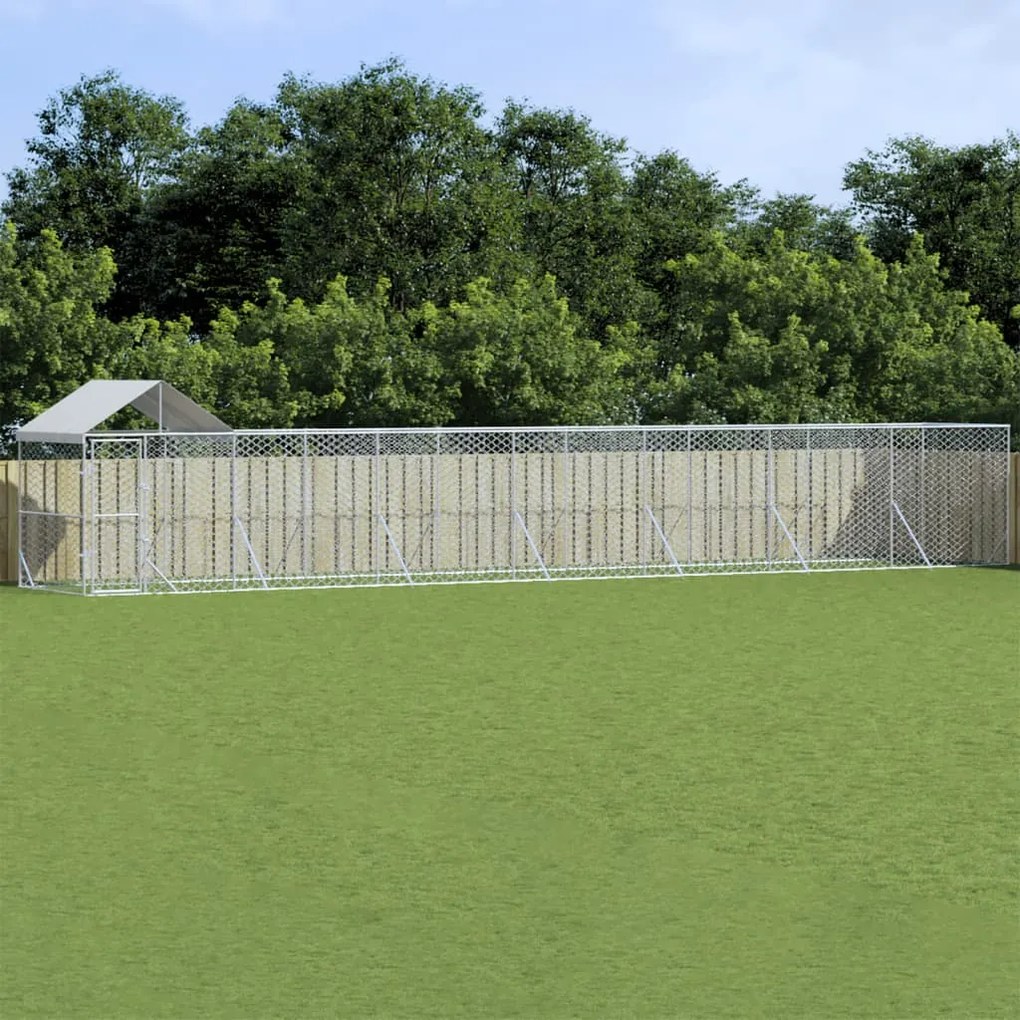 Venkovní psí kotec se střechou stříbrný 14 x 2 x 2,5 m ocel 3190469