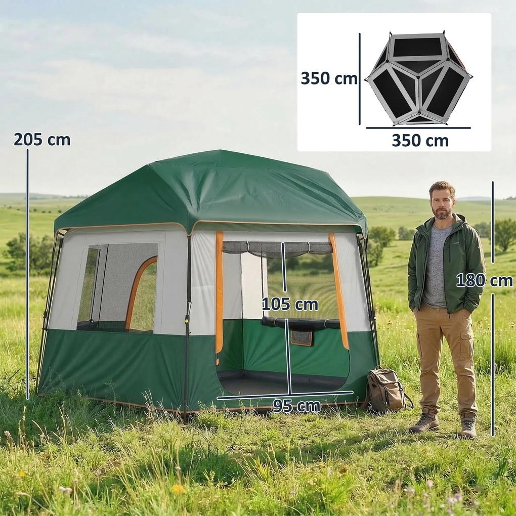 Outsunny rodinný stan pro 4–6 osob — voděodolný 3000 mm, odnímatelný vršek pro pozorování hvězd, UV30+ — zelený