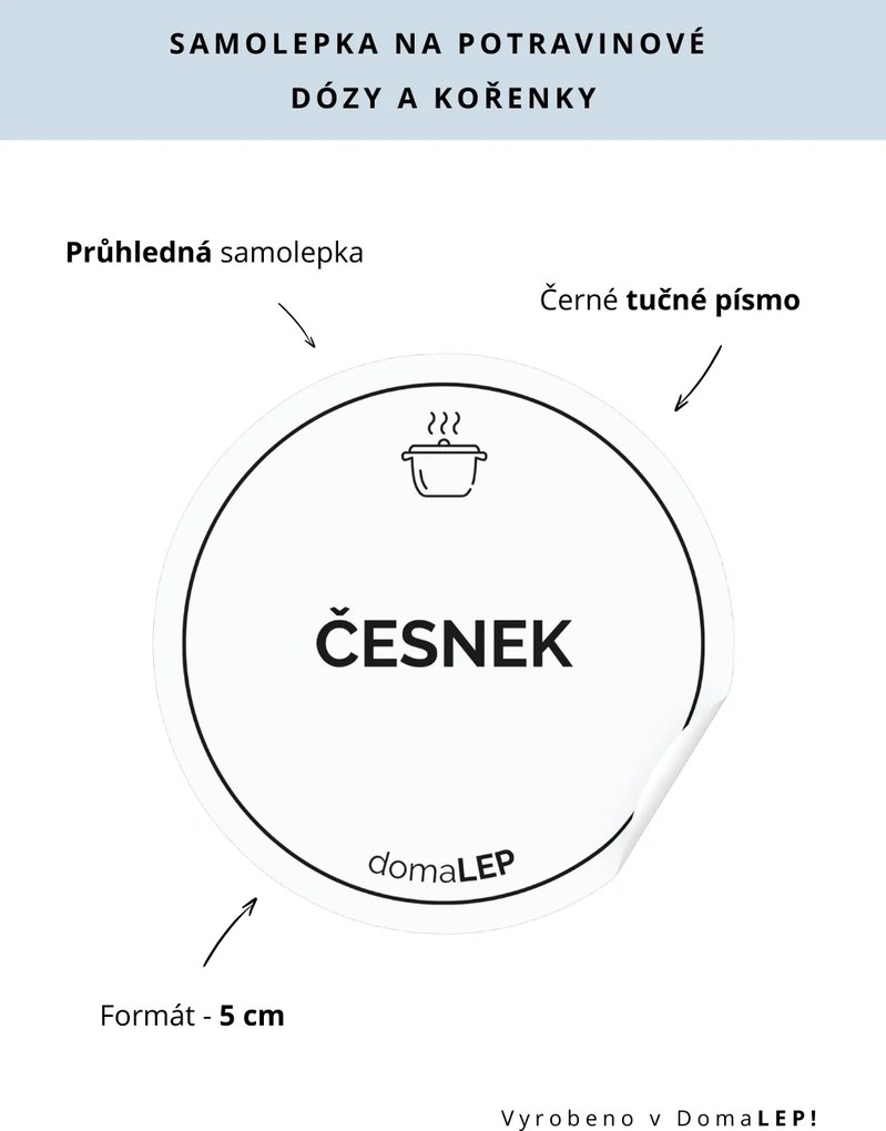 Samolepka na kořenky ČESNEK průhledná 5 cm tučné písmo
