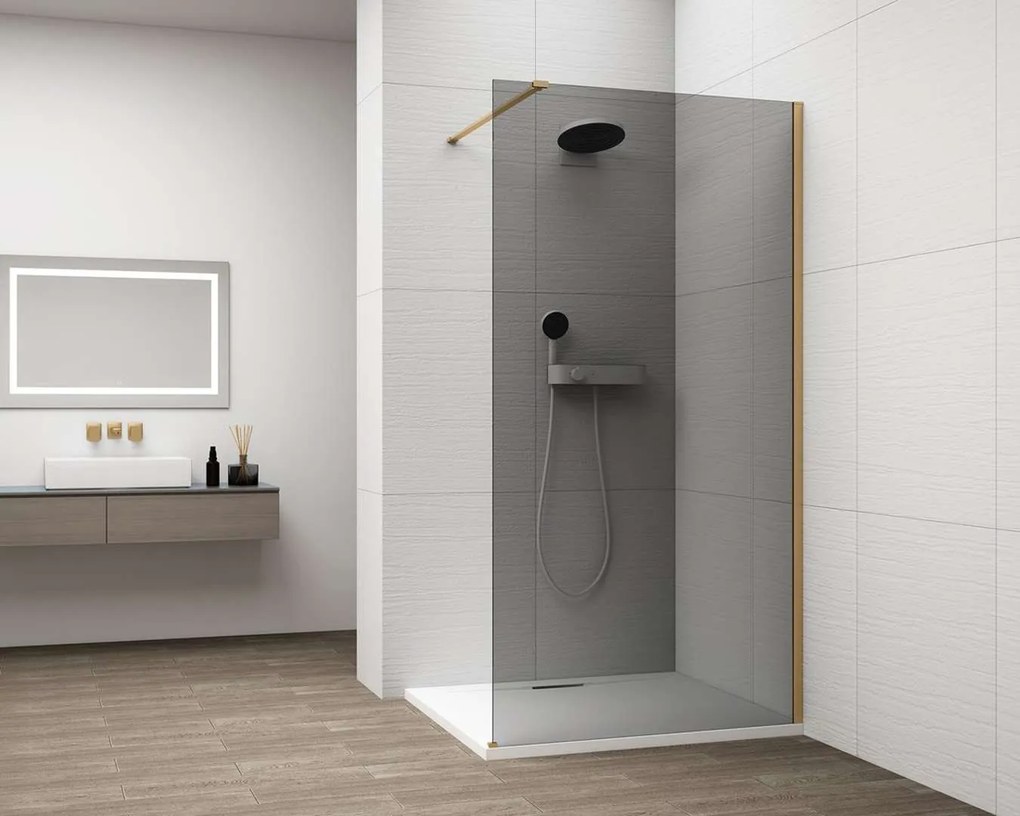 Polysan Esca - Sprchová stěna Walk-In 70x210 cm, Antidrop, kouřové sklo/matná zlatá ES1270-04