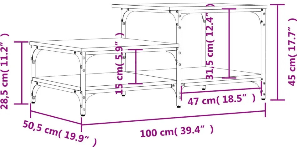 vidaXL Konferenční stolek 100x50,5x45 cm kompozitní dřevo [835381] Barva: kouřový dub