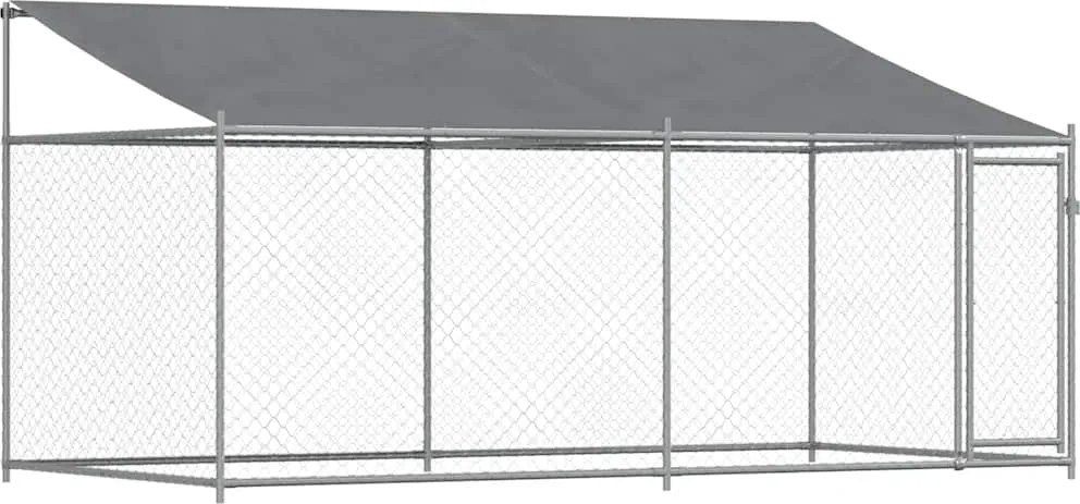 Klec pro psy se střechou a dvířky šedá 4x2x2 m pozinkovaná ocel 3209568