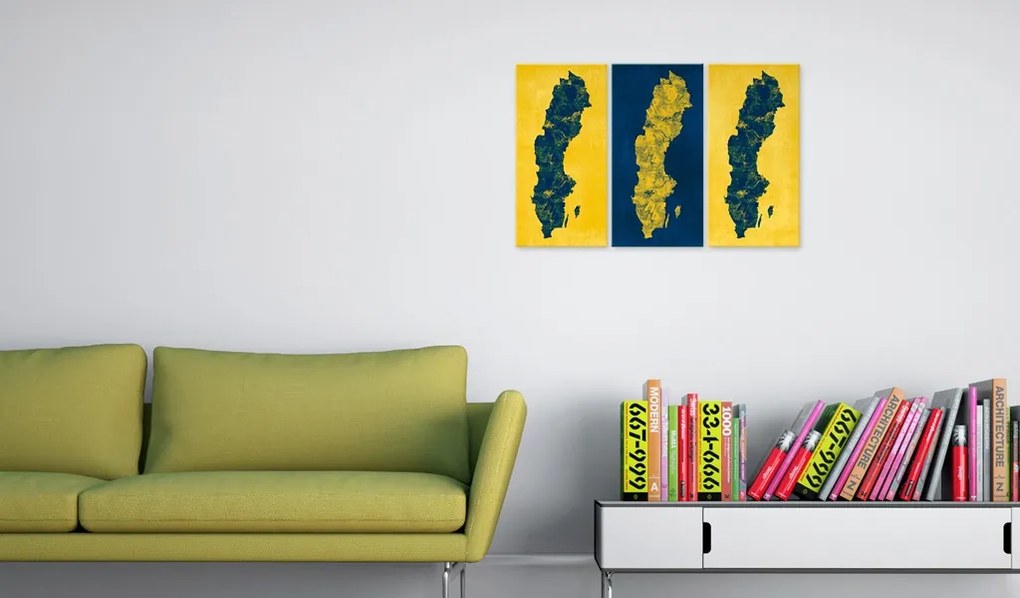 Obraz - Painted map of Sweden - triptych