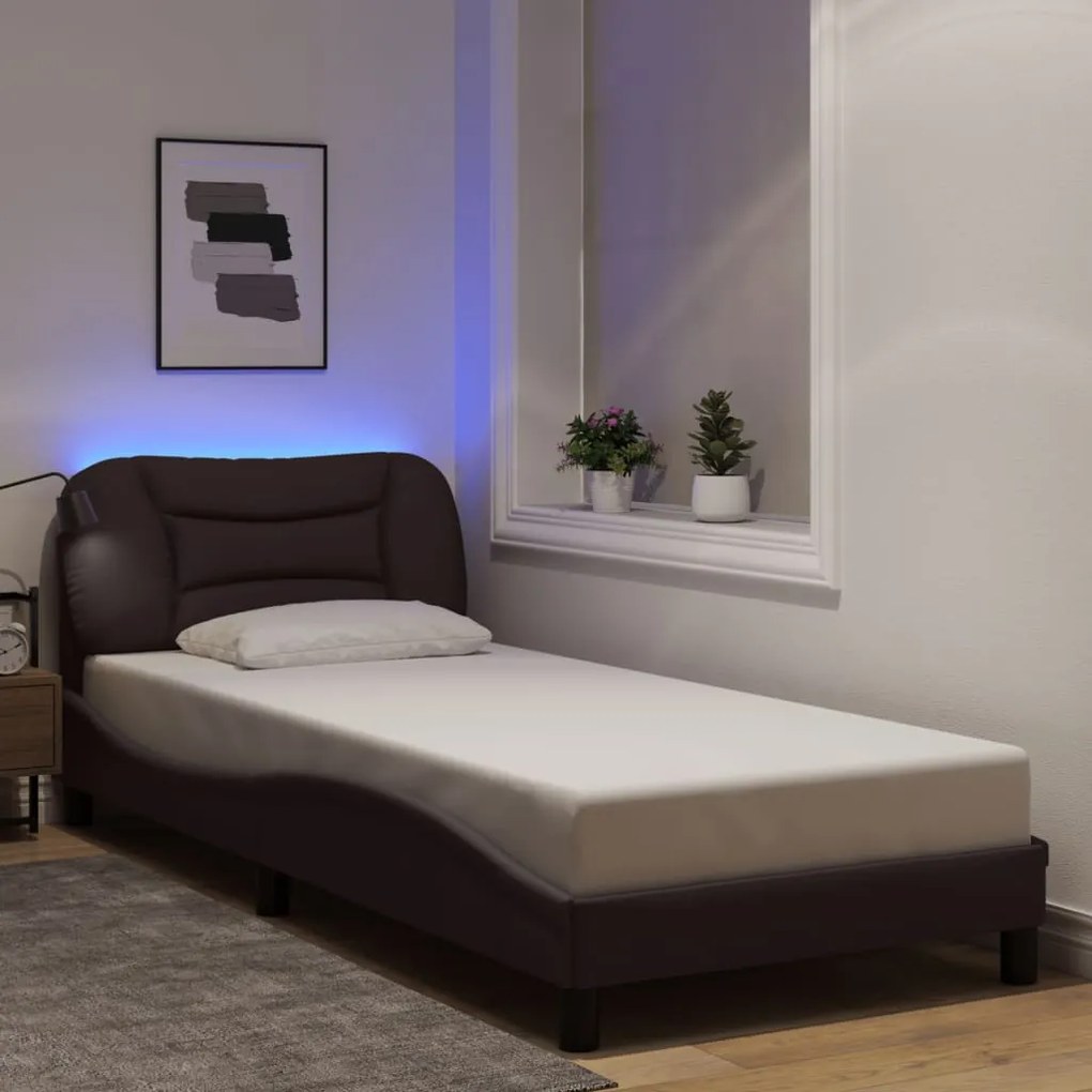 Rám postele s LED bez matrace Hvar tmavě hnědý 90 x 190 cm textil 3213672