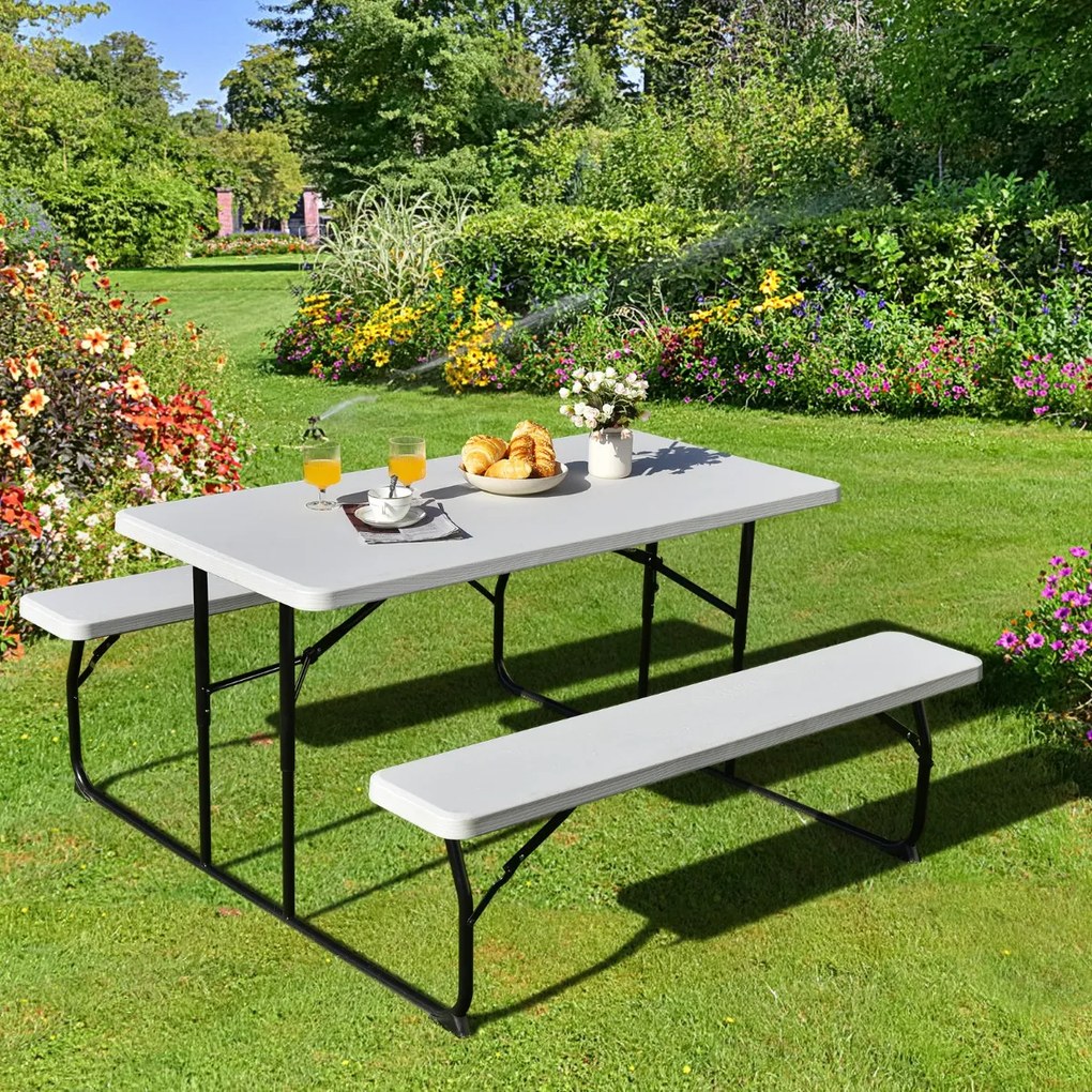 Costway Camping Table Set Skládací piknikový stůl s lavicemi, bílý