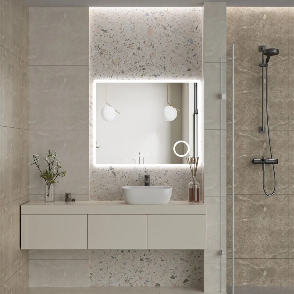 Erga Luna, LED zrcadlo 100x80cm s kosmetickým zrcadlem 3x zvětšení, 2760 lm, 6500K, přední/zadní osvětlení, ERG-V01-124-1080-00