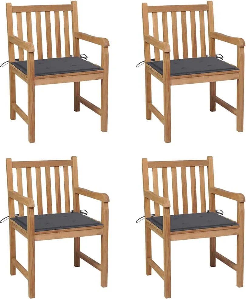 Zahradní židle 4 ks antracitové podušky masivní teak 3073004