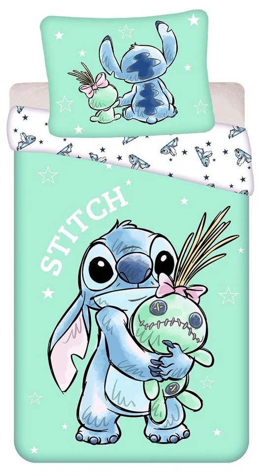 Bavlněné dětské povlečení na jednolůžko v mentolové barvě 140x200 cm Lilo & Stitch "Buddies" – Jerry Fabrics