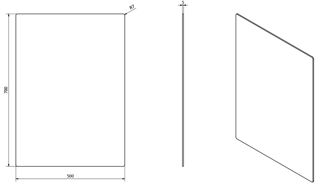 Sapho, PLAIN zrcadlo 50x70cm, zaoblené rohy, bez uchycení, 1501-25