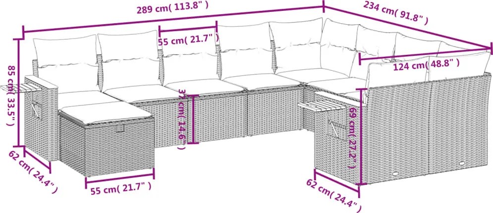 vidaXL 10dílná zahradní sedací souprava s poduškami polyratan [3259557] Barva: Černá a krémová