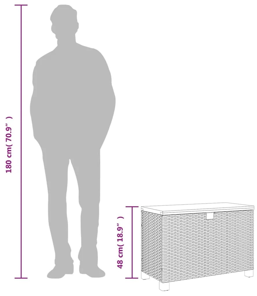 Zahradní úložný box šedý 80x40x48 cm polyratan akáciové dřevo