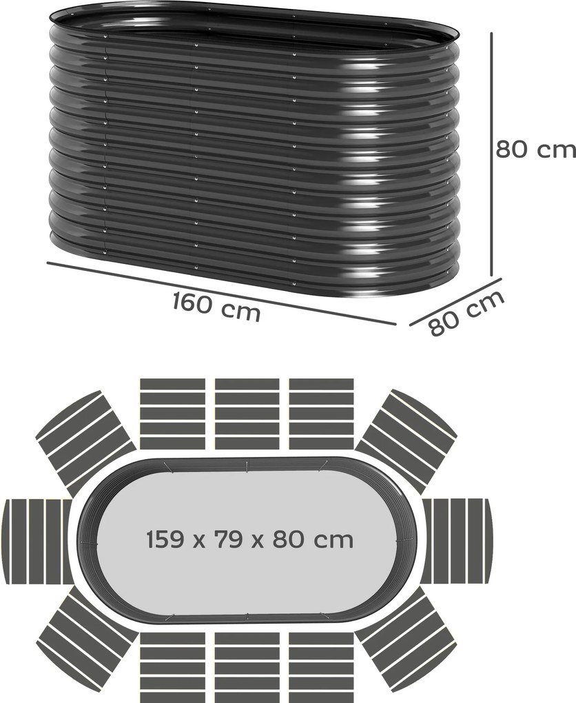 Outsunny vyvýšený záhon z oceli, záhon se studeným rámem zahradní záhon stohovatelný květinový truhlík zásuvný květináč 160x80x80cm zeleninový záhon …