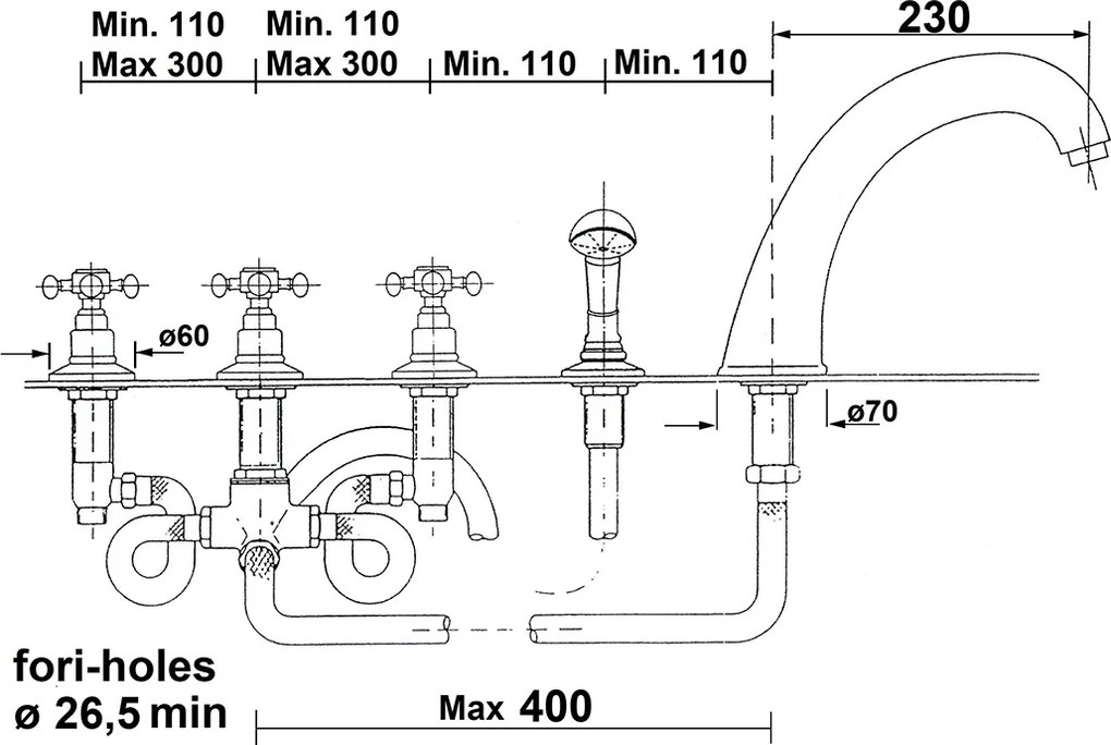 Sapho Reitano Rubinetteria, ANTEA pětiprvková baterie na okraj vany, chrom, 3311