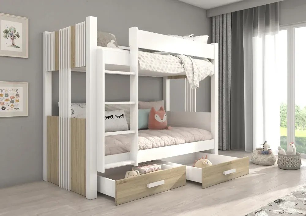Patrová dvoulůžková postel s matracemi ARTA 180x80 – sonoma