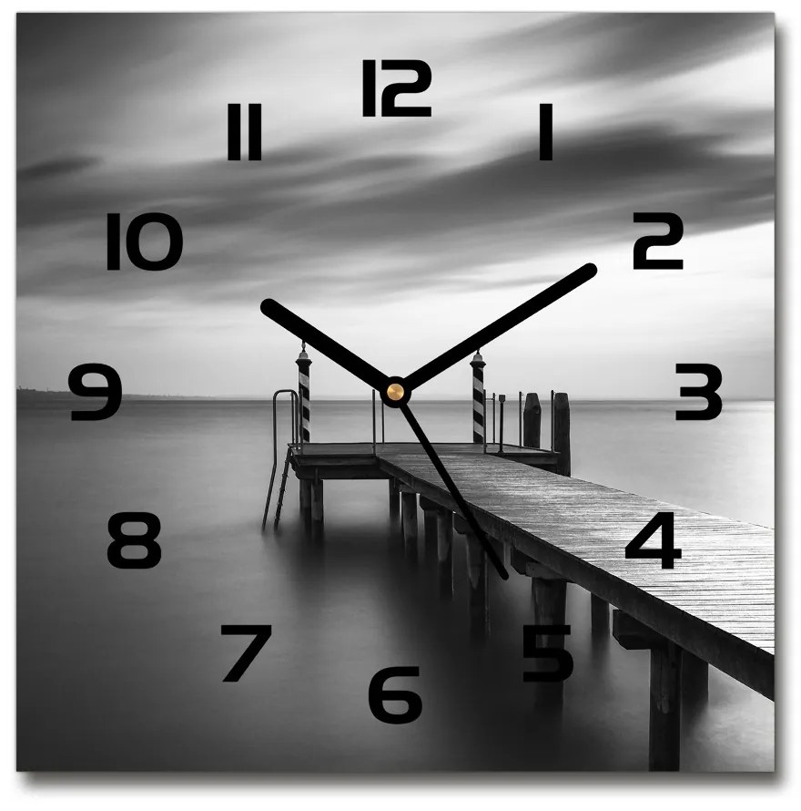 Wallmuralia Skleněné hodiny čtverec Molo nad jezerem 30x30 cm