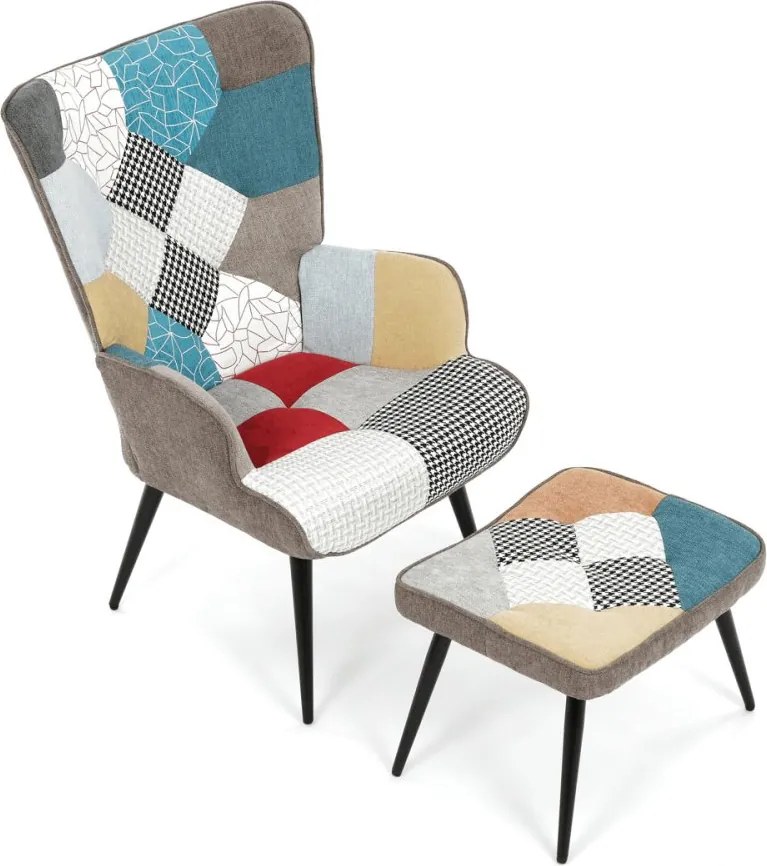 Relaxační křeslo AK-303 PW2, vícebarevná, sametová látka (68 x 72) cm patchwork