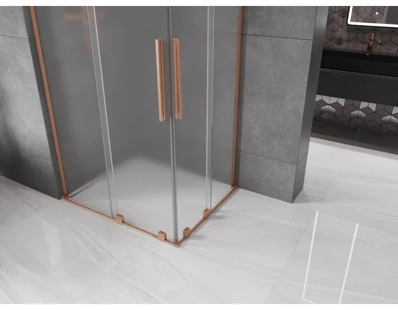 Mexen Velar L Duo, sprchový kout s posuvnými dveřmi 90 x 80 cm, 8mm sklo námraza, měděná matná, 871-090-080-02-33-65
