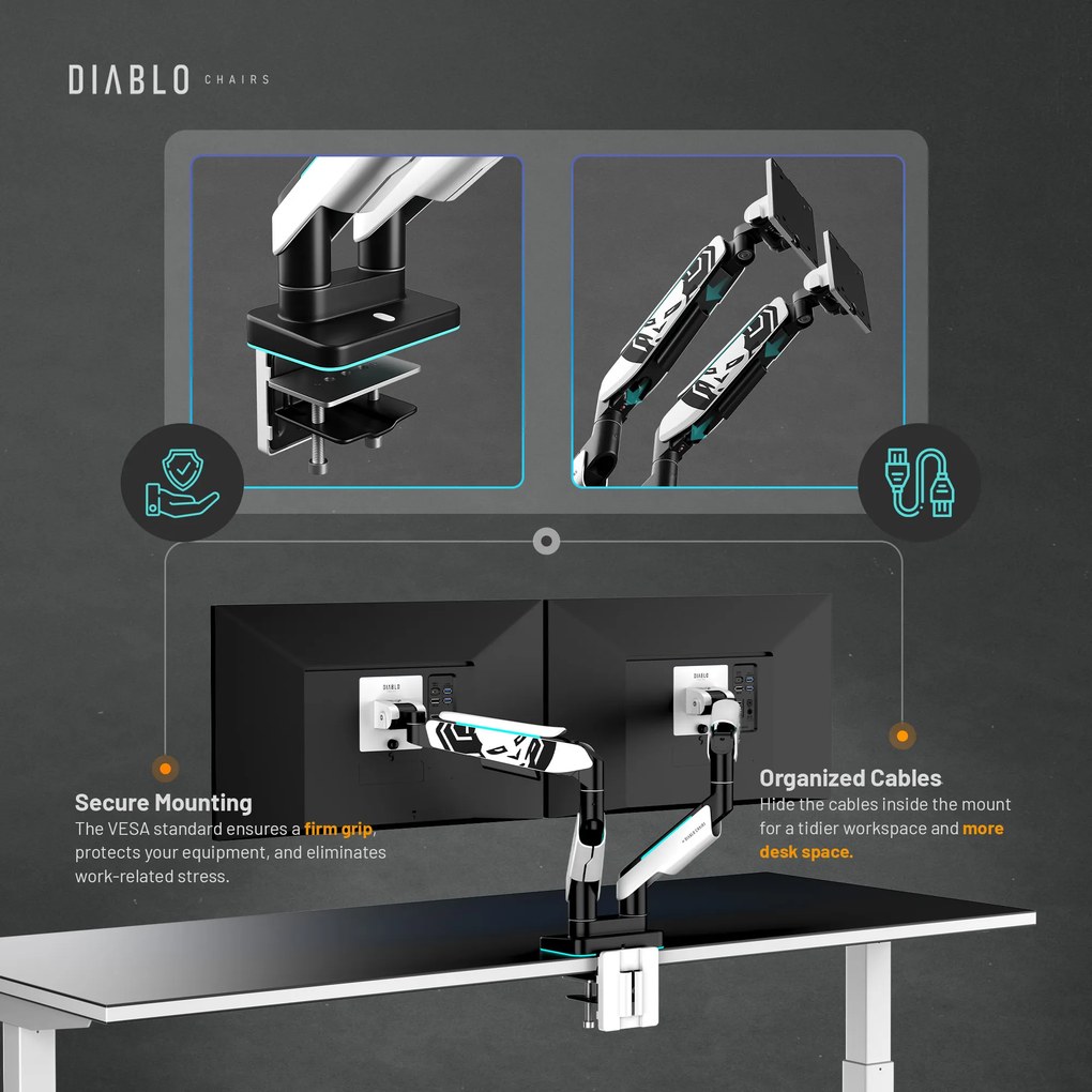 Držák na dva monitory 35" RGB bílo-černý: Diablo X-Arm Dual