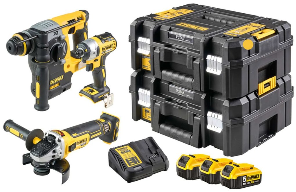 DeWALT - 9dílná sada AKU nářadí, baterií a nabíječky DCK305P3T