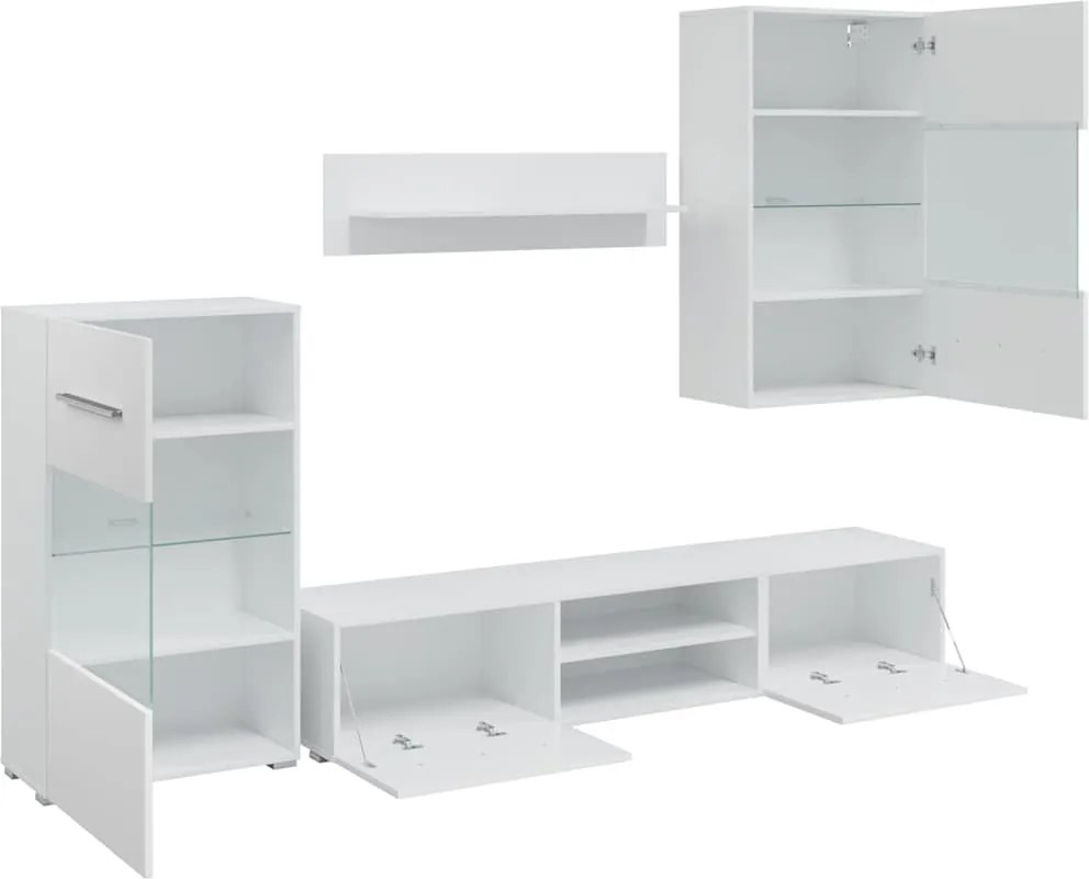 Pětidílná obývací stěna s LED osvětlením bílá 243863