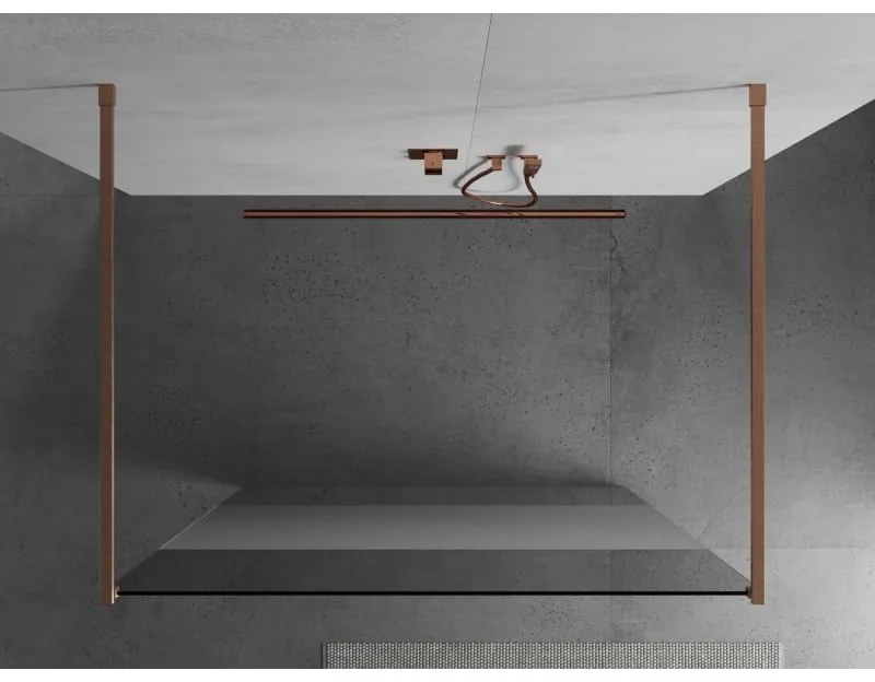 Mexen Kioto, sprchová zástěna Walk-In 100 x 200 cm, 8mm čiré sklo-námraza, měděný matný profil, 800-100-002-65-35