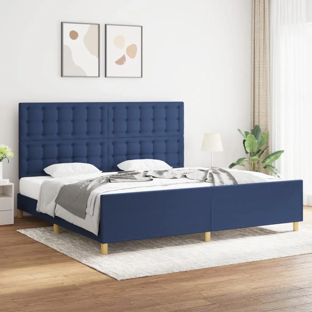 Rám postele s čelem modrý 200 x 200 cm textil,  3125411