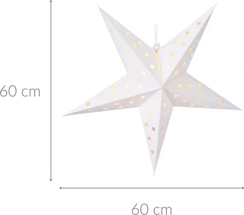 Papírová LED hvězda, vánoční dekorace, 60 cm, bílá