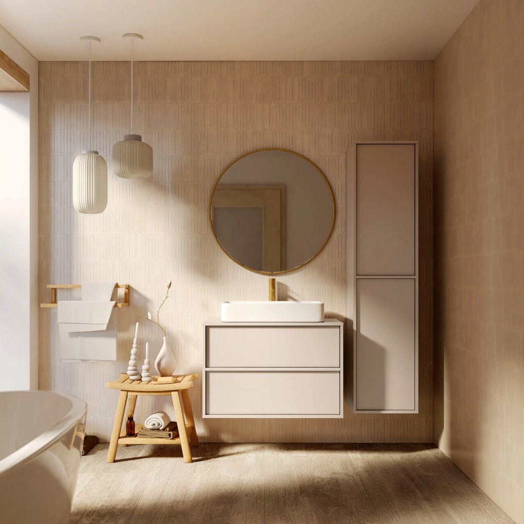 Závěsná skříňka pod umyvadlo Mossy s deskou 80 cm kašmírová