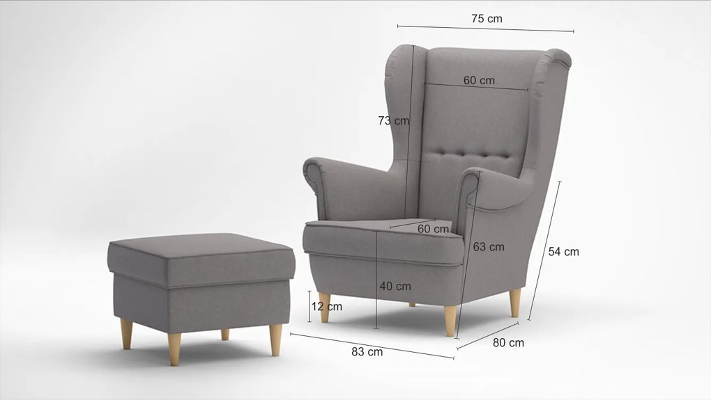 Křeslo ušák KING II Granátový - MALMO 79 + taburet