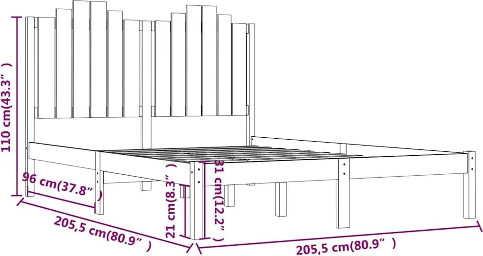 Rám postele černý masivní borovice 200 x 200 cm 3103802