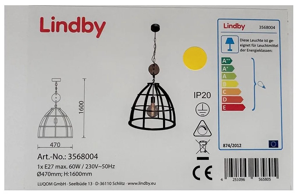 Lindby Lindby - Lustr na řetězu MAXIMILIA 1xE27/60W/230V LW1085