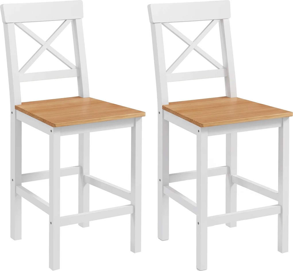 HOMCOM Set 2 Barových Židlí Vysoký Sedák 60,2 cm Dřevěné Kuchyňské Židle s Opěrkou a Podnožkou Nosnost 120 kg pro Jídelnu a Obývací Pokoj Přírodní a …