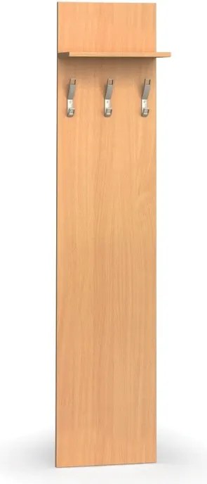 Věšáková stěna PRIMO WOOD, 3 háčky, police, léta svisle, buk