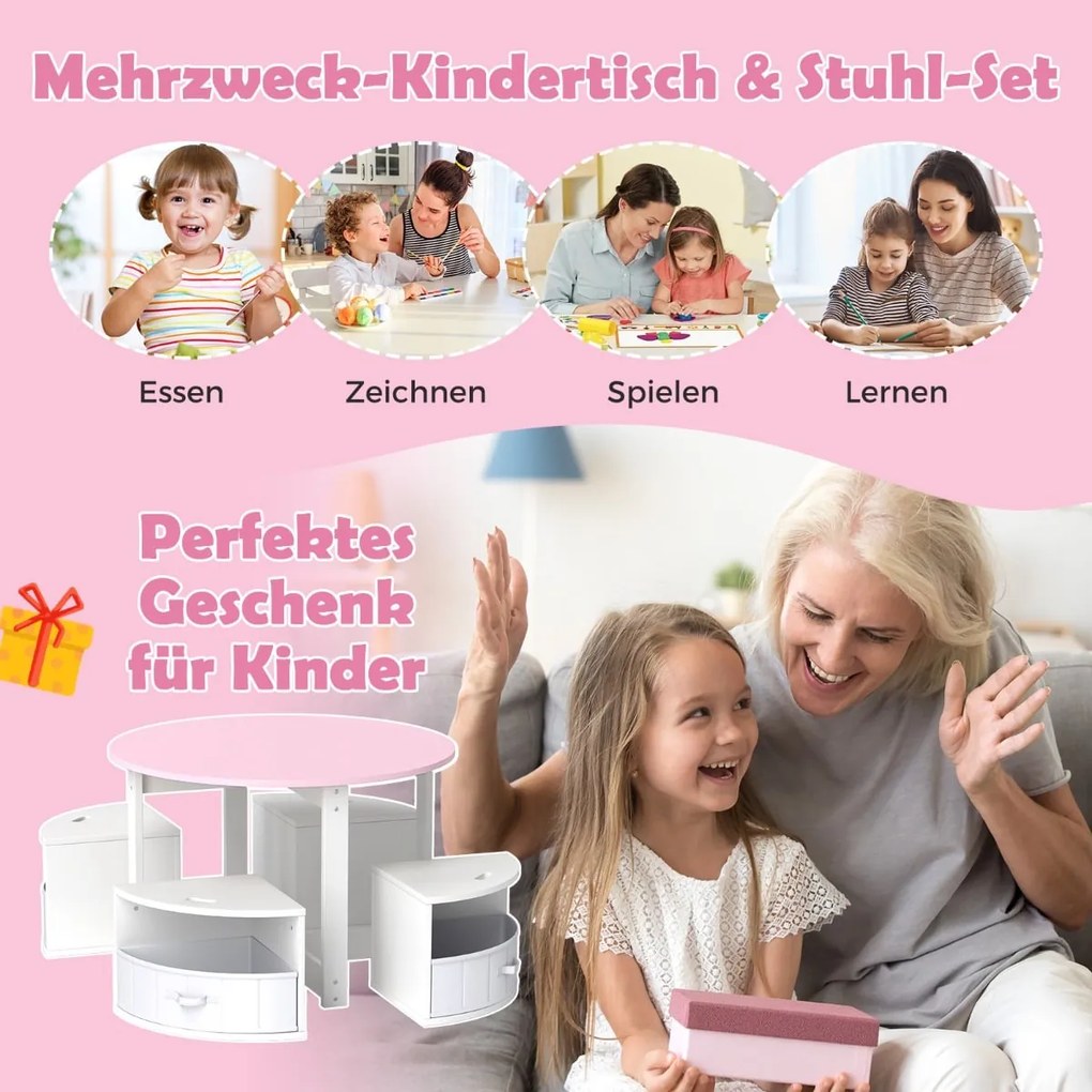 Costway Dětský stůl se 4 židlemi, kulatý 5dílný dětský sedací set
