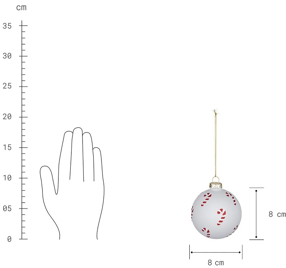 HANG ON Skleněná ozdoba Candy Cane 8 cm - bílá