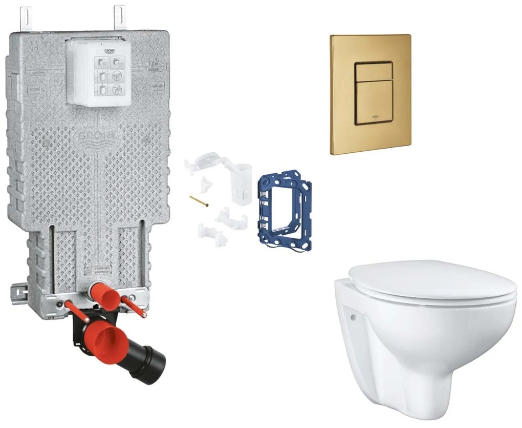 Grohe Uniset - Set předstěnové instalace, klozetu, sedátka SoftClose, tlačítka Skate Cosmopolitan a sady pro vhazování tablet, kartáčovaný Cool Sunrise SANI15BB4121