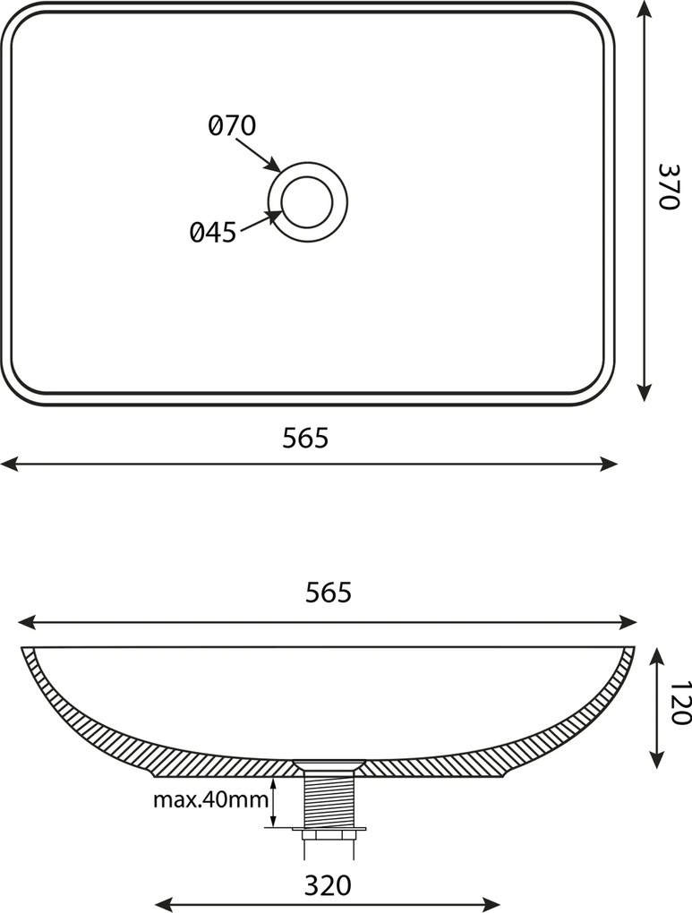 Sapho Sapho, INFRANE betonové umyvadlo na desku včetně výpusti, 57x37cm, bílý pískovec, AR460