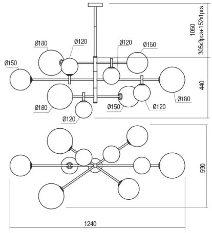 Redo 01-2781 - Lustr na tyči ROY 10xG9/10W/230V