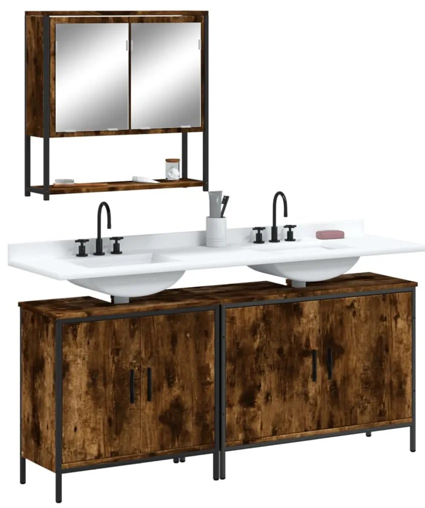 3dílný set koupelnového nábytku kouřový dub kompozitní dřevo 3214672