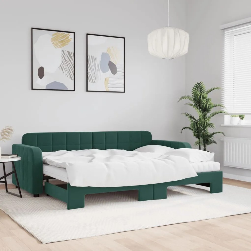 Válenda s přistýlkou a matracemi tmavě zelená 80 x 200 cm samet 3196948