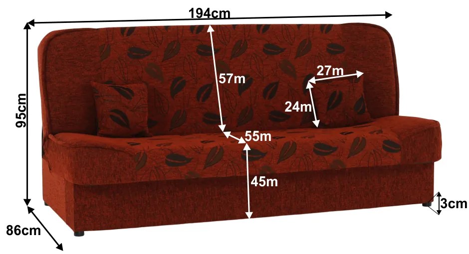 Kondela Rozkládací pohovka, látka cihla / vzor, ASIA NEW
