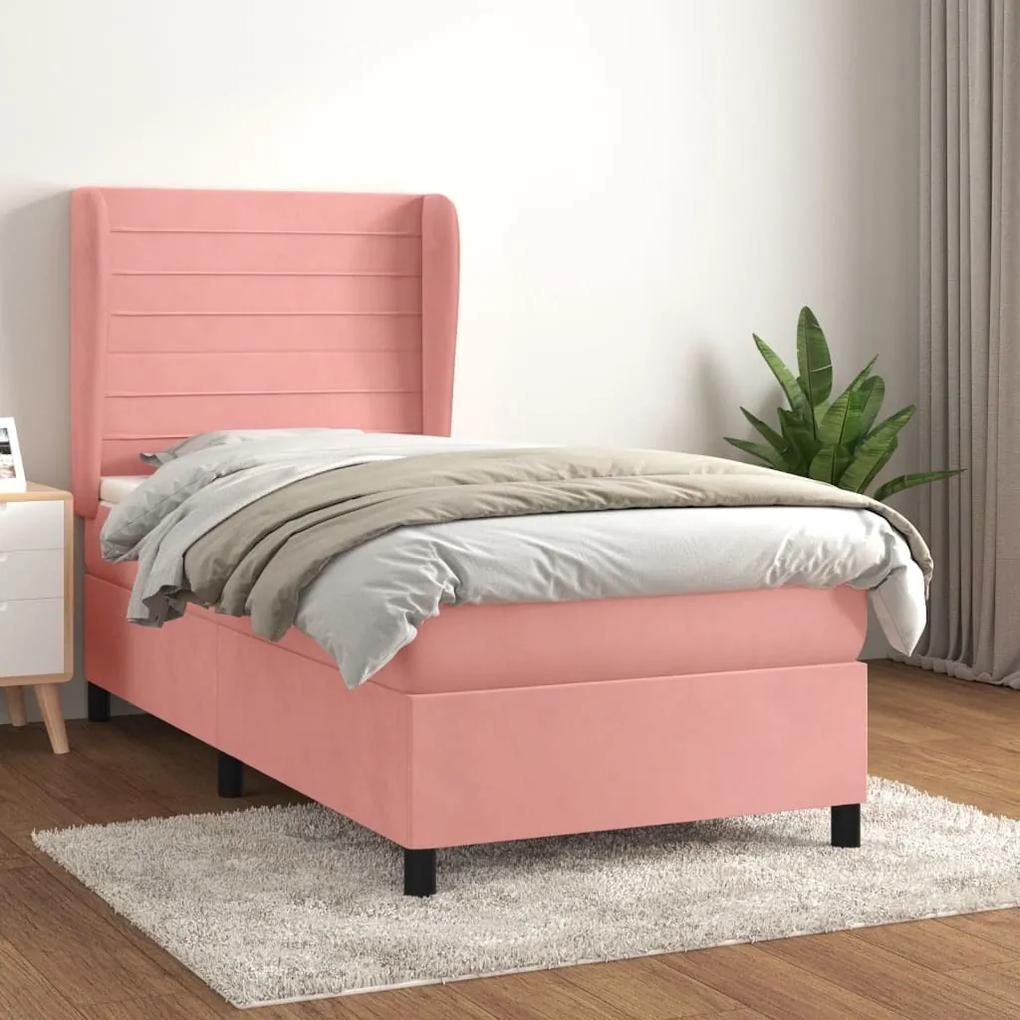 vidaXL Box spring postel s matrací 80 x 200 cm samet [3129239] Barva: Růžová