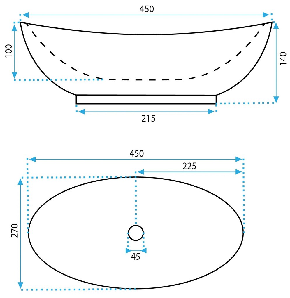 Rea Kate, umyvadlo na desku 450x270x140 mm, bílá lesklá, REA-U6802