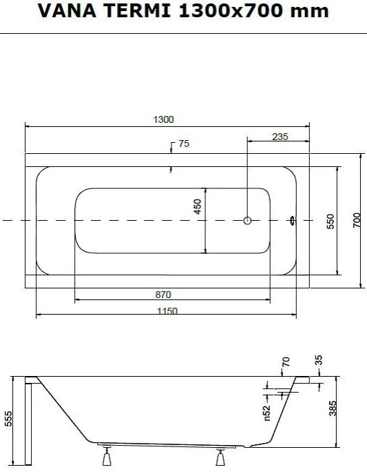 BESCO Obdélníková vana TERMI Nožičky k vaně - S nožičkami, Rozměr vany - 180 × 80 cm - OLVTER18+OLVPINOZSTELWD