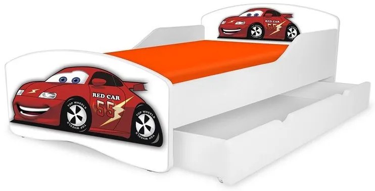 Dětská postel se šuplíkem - Červené auto - small rainbow - 140 x 70 cm