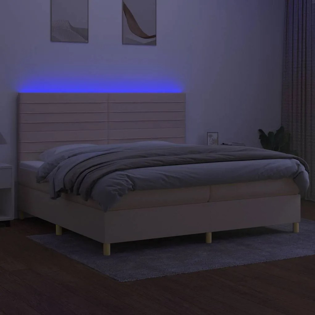 Box spring postel s matrací a LED krémová 200x200 cm textil 3135546
